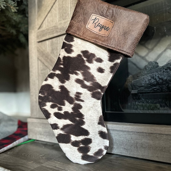 Cow Print Christmas Stockings, Cowhide, Burnt Orange, Tri Color - Etsy
