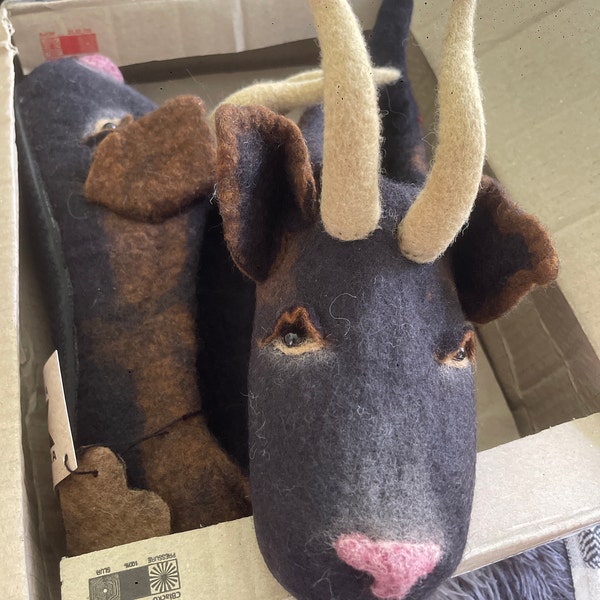 Black Goat Premium Slippers, Farm Animals, Custom Handmade Felt Wool ...