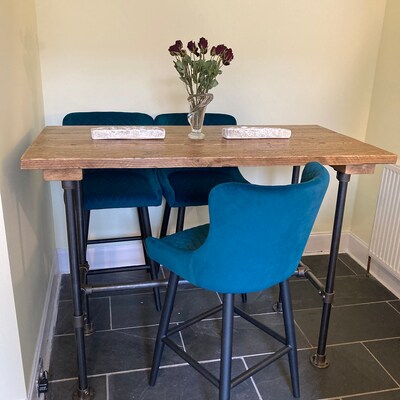 Bar Dining Table 3 Planks High Breakfast Table Dark Grey Legs Reclaimed ...