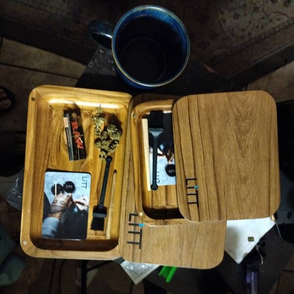 Litt Premium Quality Wooden Stash Box With 3 Compartments - Portable ...
