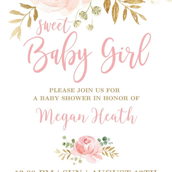 DIGITAL Baby Shower Invitation, Electronic Girl Baby Shower Invite ...