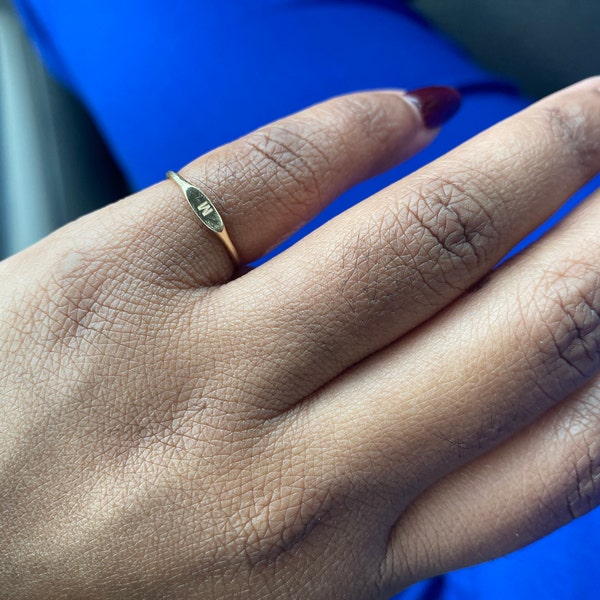 14k Solid Gold Tiny Signet Ring,small Plain Pinky Ring, Personalized ...