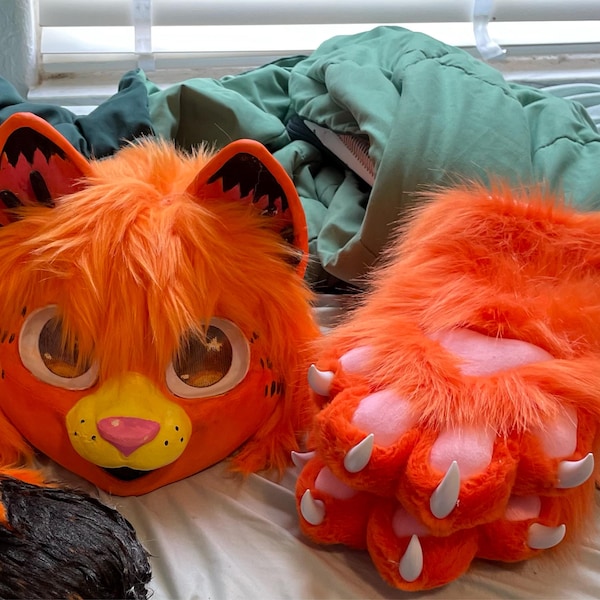 Fursuit All Black Feet Paws Outdoor Shoes | Soft Faux Fur Paw Slippers ...