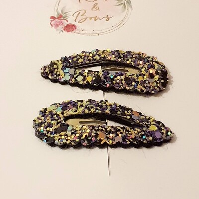 Glitter Scalloped Snap Clip Set Pair of Snap Clips Sparkly Hair Clips ...