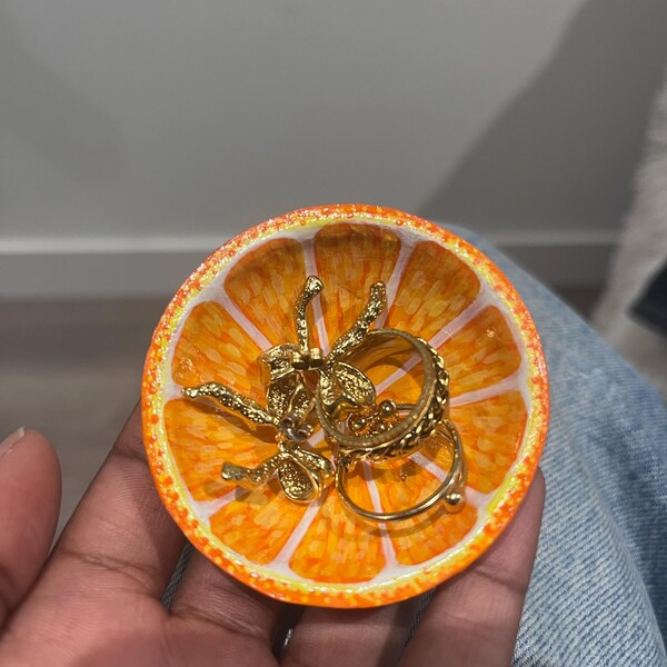 Trinket Dish, Cute Fruit Themed Trinket Dish, Orange Half MINI Trinket ...