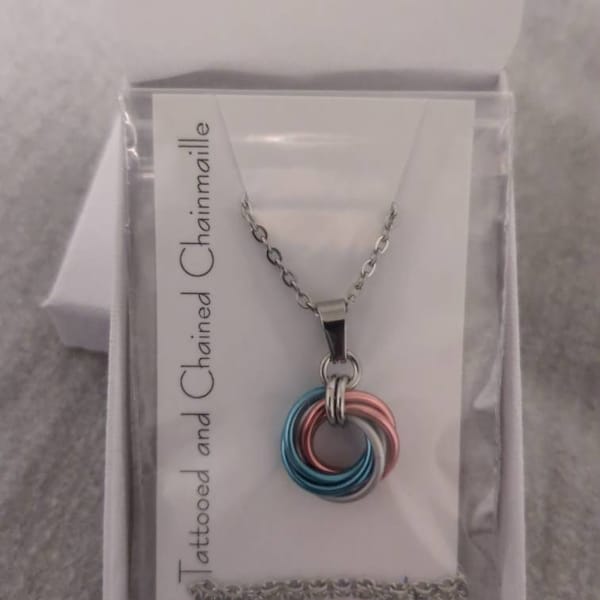 Transgender Pride Pendant Necklace, Chainmail Love Knot, Trans Pride ...