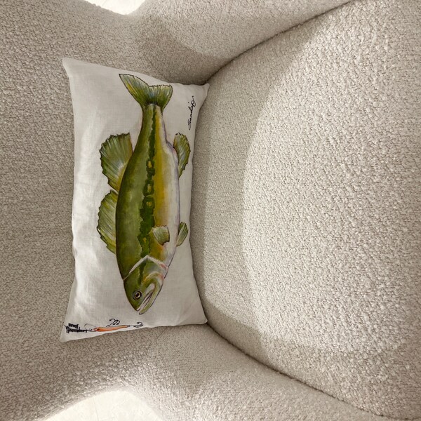 CATFISH PILLOW COVER, Blue Catfish Pillow Sham, Hand Painted (12" X 20 ...