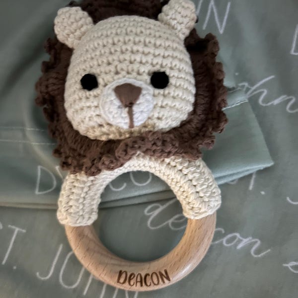 Personalized Animal Crochet Rattle,custom Wooden Baby Rattle,engraved ...