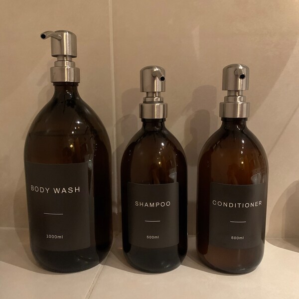 Amber Glass Bottle - Refillable Bottle With Silver Pump Dispenser ...