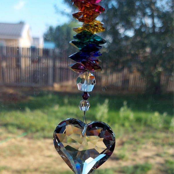 Shimmering Crystal Heart Suncatcher, Colorful Rainbow Colored AUSTRIAN ...