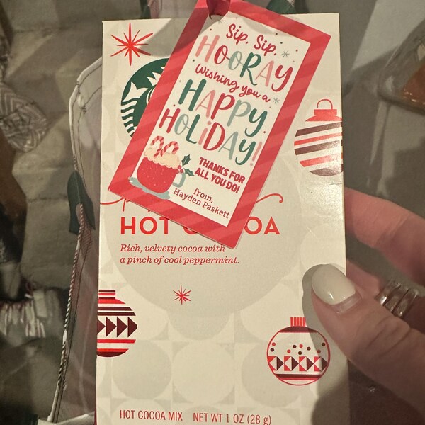 Printable Sip, Sip Hooray Wishing You a Happy Holiday Gift Tag, Hot ...