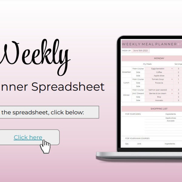 Weekly Meal Planner and Grocery List | Google Sheets Digital Template ...