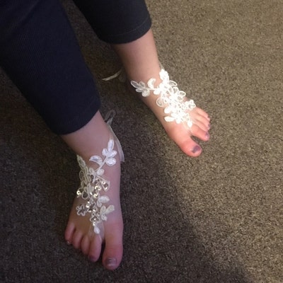 White Lace Barefoot Sandals, Bridal Shoes, Wedding Shoes, Bridal ...