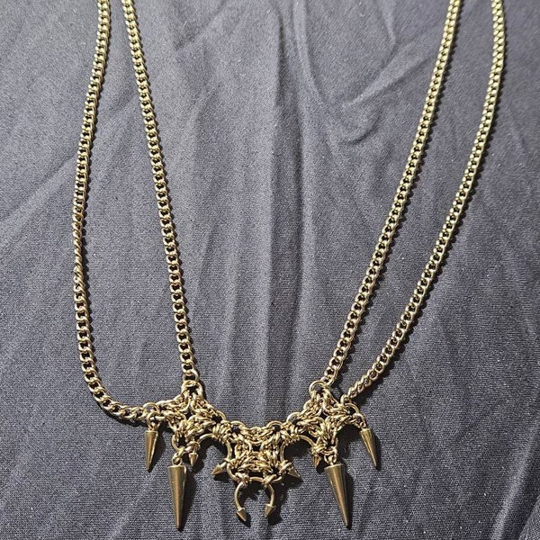 Golden Sheen Obsidian Chainmail Pendant Necklace, Stainless Steel ...