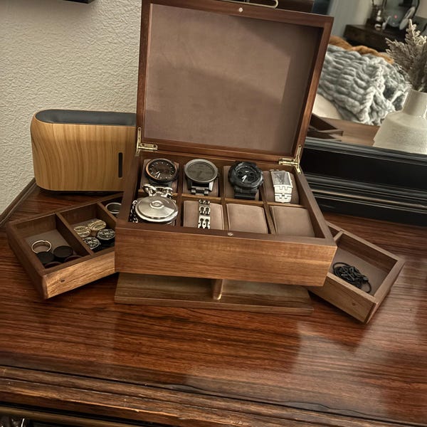 Personalized Watch Box for Men 8 Divider Slots Engraved Wooden Men ...