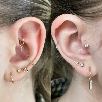 14k Solid Gold Heart Rook Earring Heart Rook Piercing Diamond Curved ...