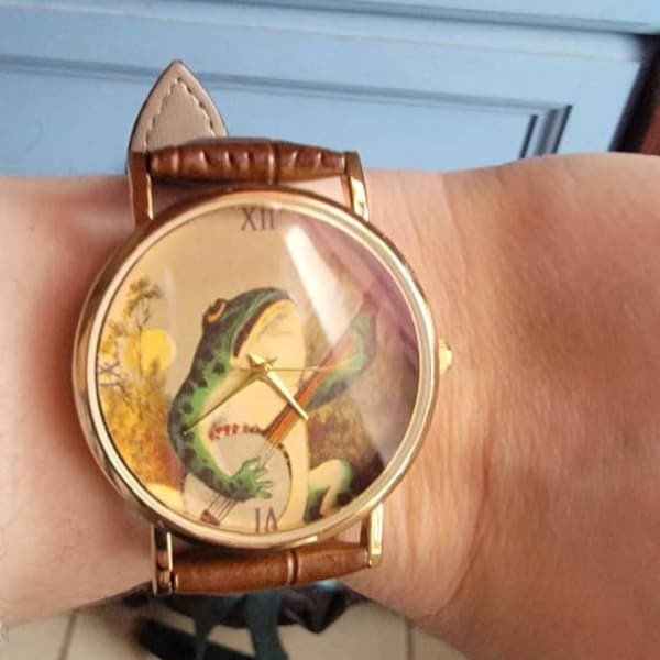 Frog Playing Guitar Leather Watch, Frog Music Ladies Watch, Unisex ...