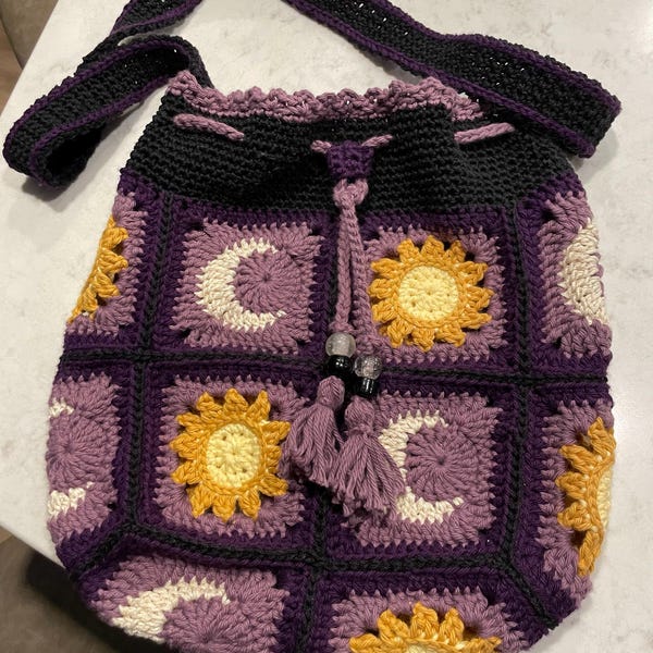 Sun and Moon Drawstring Crossbody Bag Crochet PDF PATTERN ...