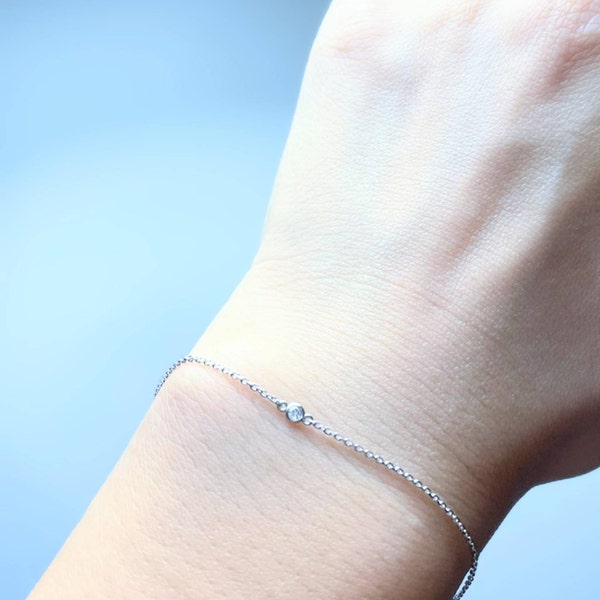 Diamond Single Bezel Bracelet, Simple Diamond Bracelet, Solitaire ...