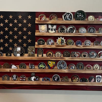 Challenge Coin Display, American Flag Challenge Coin Holder, Wood ...