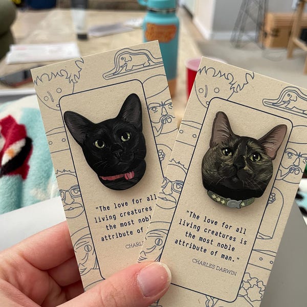 Hand Painted Wooden Cat Pin | Cute, Angry or Indifferent Kitty Brooch ...