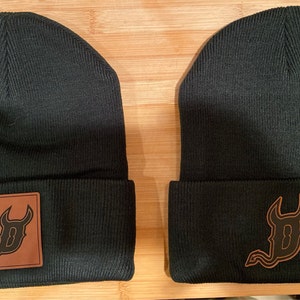 Custom Leather Patch Beanies Personalized Beanie Hats With - Etsy