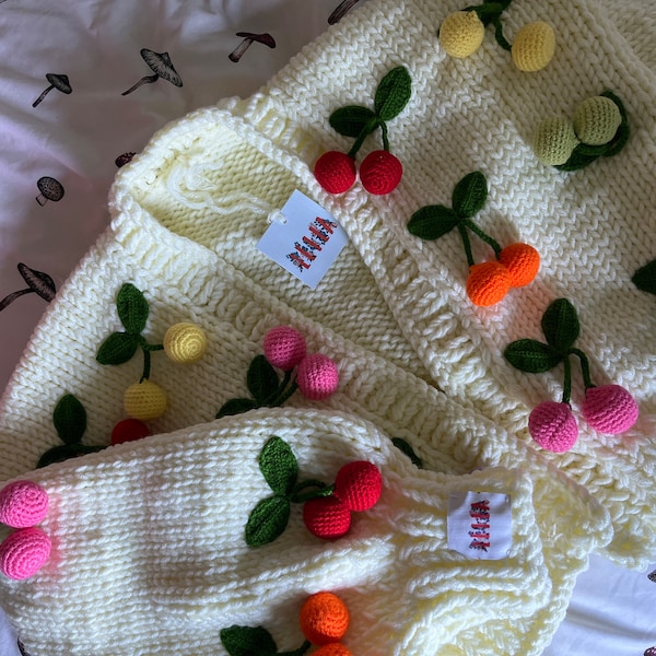 Leilayca Candy Cardigan , Crop Cherry Cardigan ,3d Cherry Embroidered ...