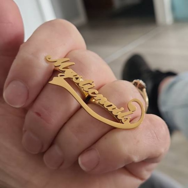Custom Two Finger Name Ring, Nameplate Ring, 3D Name Finger Ring ...
