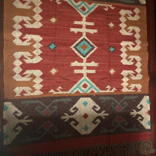5x8 Ft. Indian Kilim Wool Jute Rug Rectangle Shape Rug Every Color ...