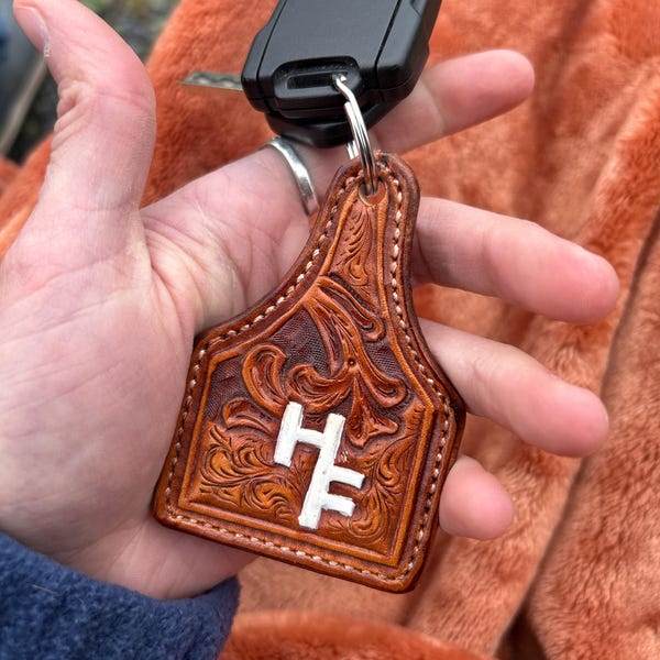 Handmade Leather Ear Tag Key Chains Personalized With Your Initials or ...