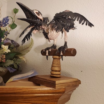 Raven Skeleton Prop on A Rustic Wooden Perch - Etsy