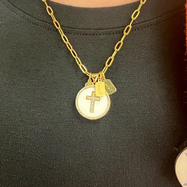 Dainty Heart Outline Necklace With Cross Charm Love and Faith Necklace ...