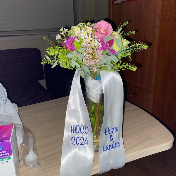 Personalized Name Bouquet Sash- Silk and Grosgrain Ribbon Prom ...