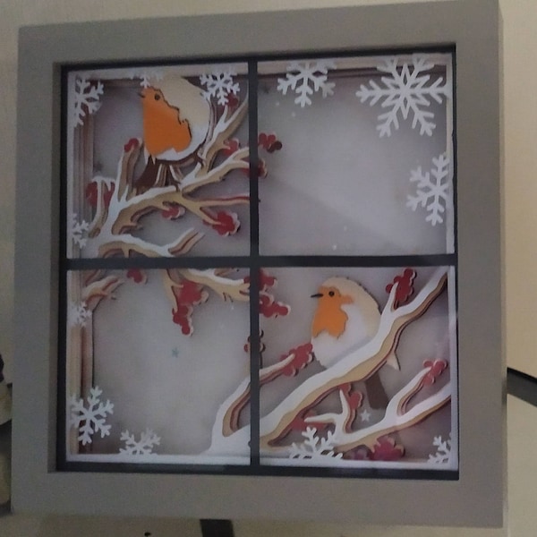Robins Outside Window Shadow Box SVG / Memorial Shadow Box/ Robins on ...