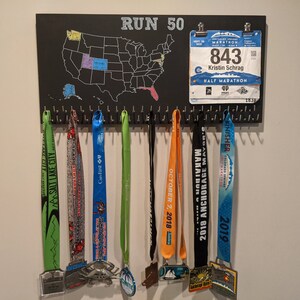 50 States Medal Holder With Race Bib Holder Clips and 50 Hooks on ...