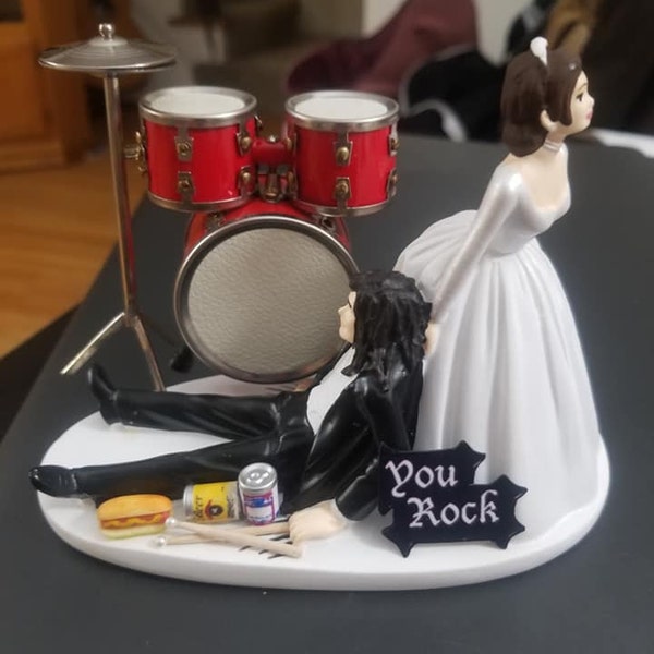 No More ROCKIN Red Drums Funny Wedding Cake Topper Rockstar Rocker ...