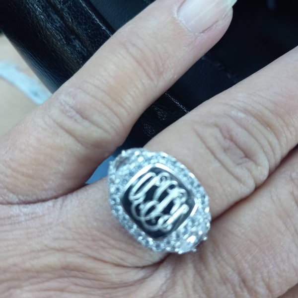 Personalized Sterling Silver CZ Monogram Ring - Elegant Initial Jewelry ...