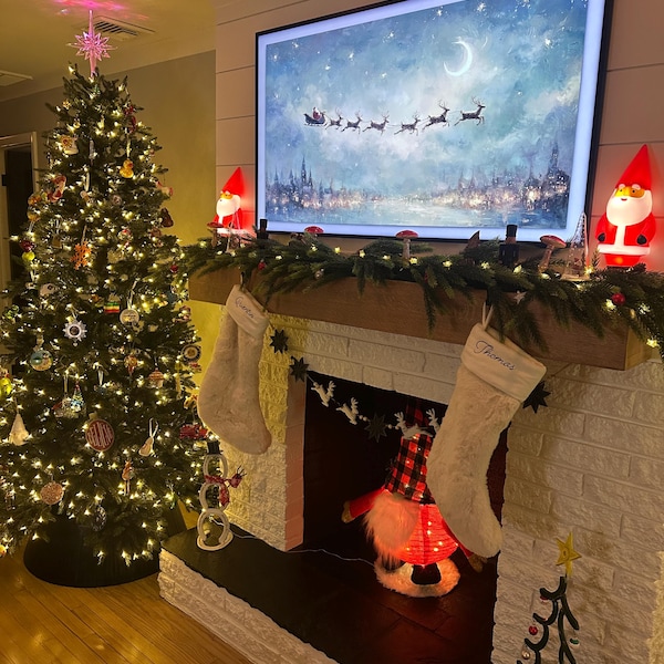 FRAME TV Art Santa and Reindeer Flying Through Night Sky, Christmas ...