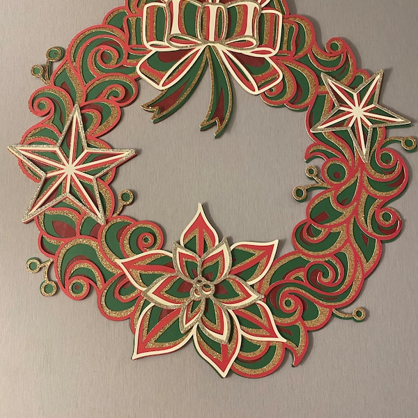 Christmas Wreath 3D Zentangle Svg Files, Multilayer Panel for Laser ...