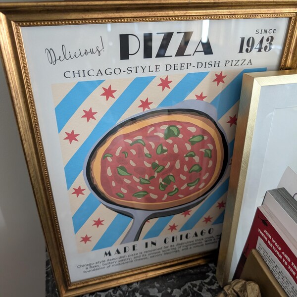 Chicago Pizza Poster, Chicago-style Deep-dish Pizza Art Print, Retro ...