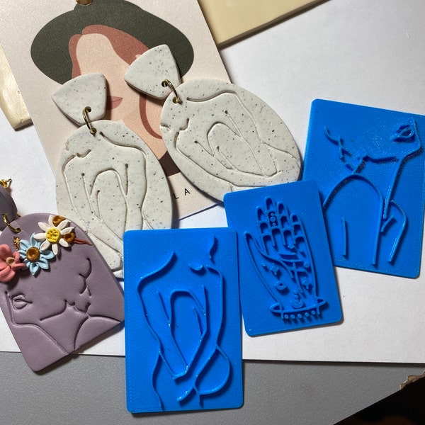 Female Body Embosser, Abstract Face Embosser, Line Art Embosser Stamp ...