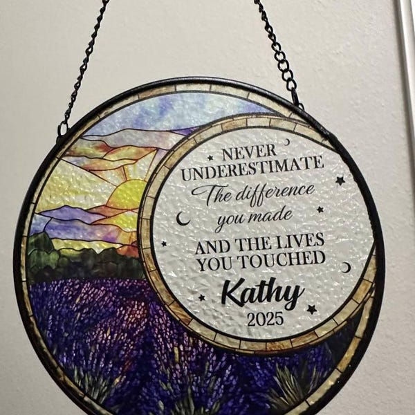 Personalized Retirement Stained Glass Suncatcher, Floral Retirement ...
