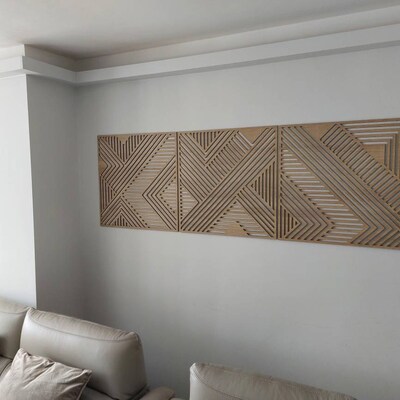 Geometric Lines Panel Set of 3 Wood Wall Art Decor Wooden - Etsy