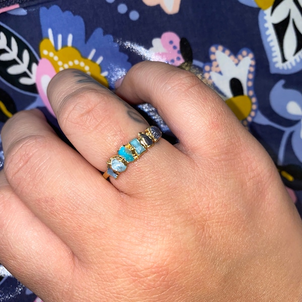 Blue Ombre Birthstone Ring, Lapis Lazuli Gemstone, Multi-stone Blue ...