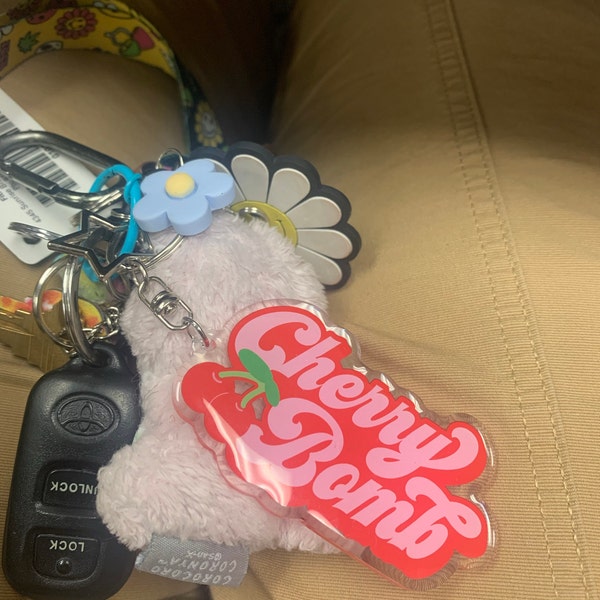 Cherry Bomb Keychain | Acrylic Keychain | Epoxy Coated | Red and Pink ...