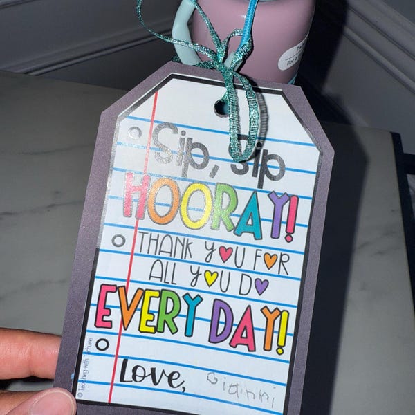 Sip, Sip Hooray! Tumbler Tag for Teacher Appreciation Gift - Etsy