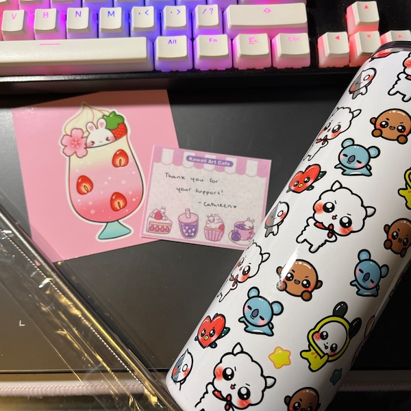 Gamer Girl Stainless Steel Cup With Plastic Lid and Straw, Cute, Kawaii ...