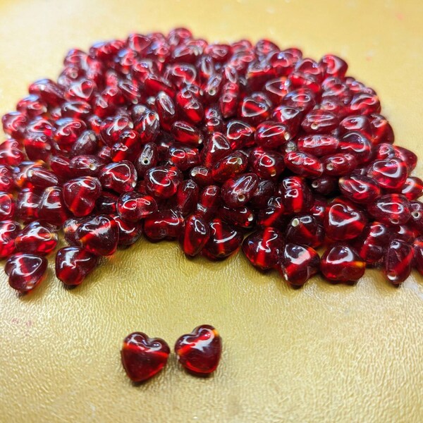 RUBY RED Glass HEART Beads ~ 16" Length Strand ~ (approx 36-40 Smooth ...
