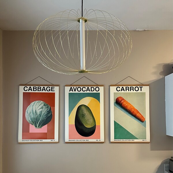 6 Retro Vegetable Art Posters, Bauhaus Inspired Gallery Set, Botanical ...