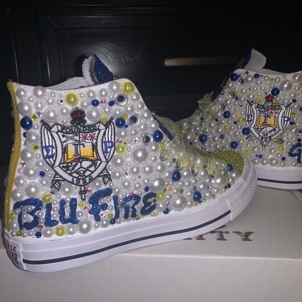 Custom Blue/yellow Hightop Bling Shoe - Etsy